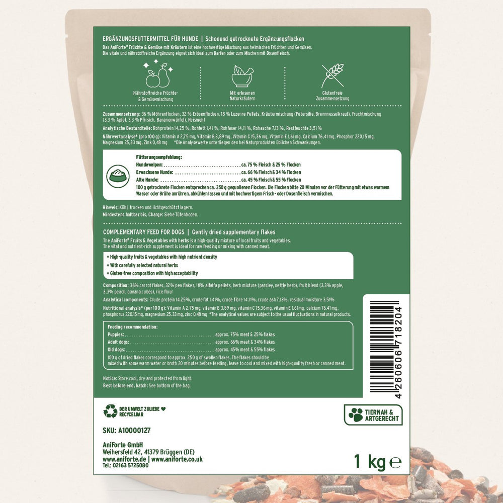 Fruit & Vegetable Flakes with Herbs for Dogs | Raw Feeding | AniForte UK